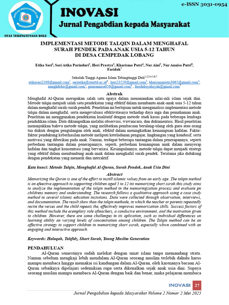 Implementasi Metode Talqin Dalam Menghafal - 040821 | PDF
