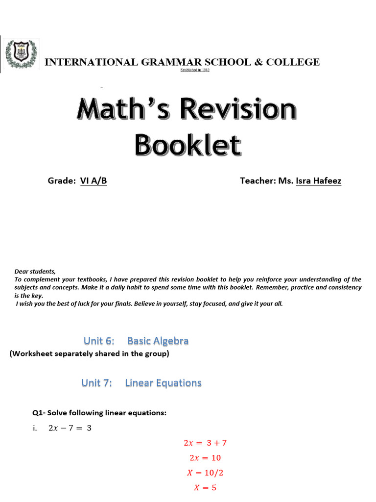 VI Algebra and Geometry Revision Guide | PDF | Area | Triangle