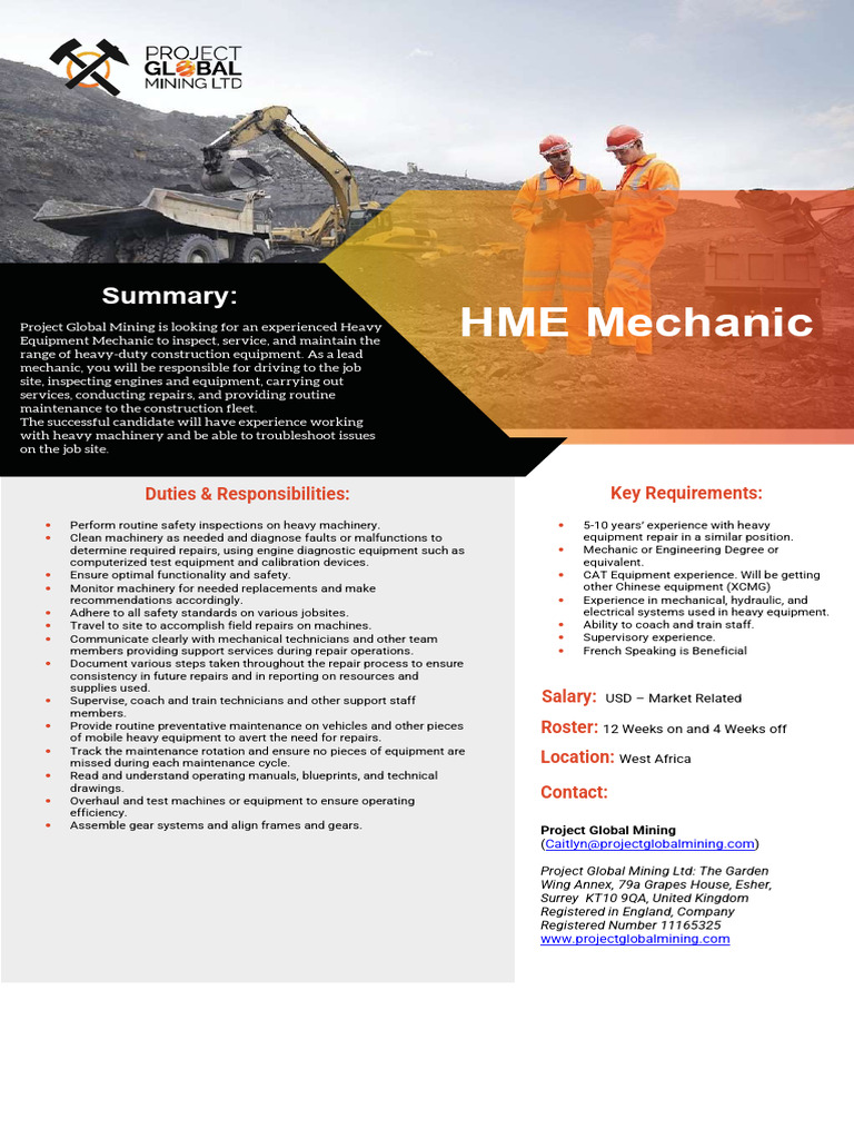 Heavy Equipment Mechanic Position | PDF | Machines | Heavy Equipment