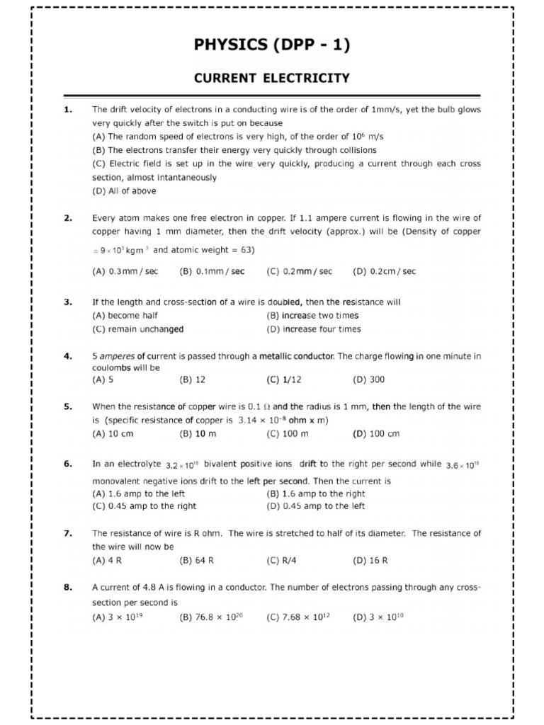 Current Electricity Dpps | PDF