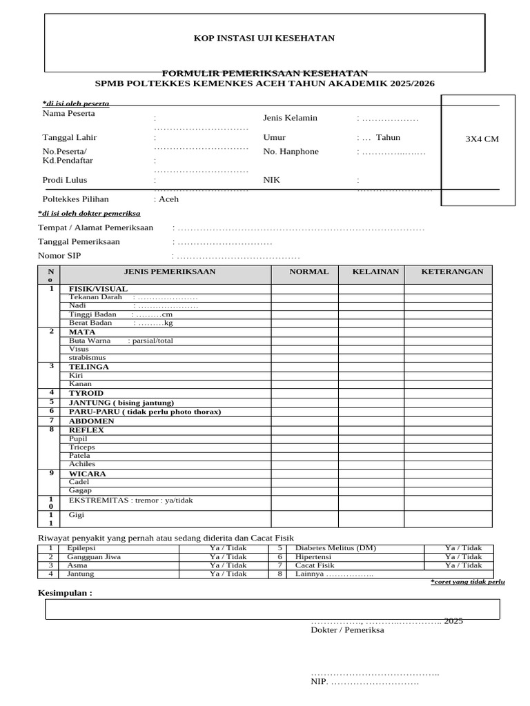 Form Uji Kesehatan 2025 | PDF