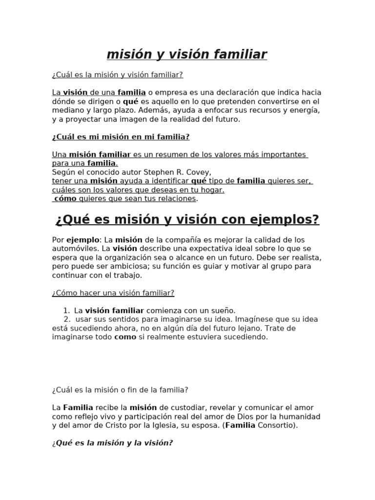 Misión y Visión Familiar: Guía Práctica | PDF | Amor
