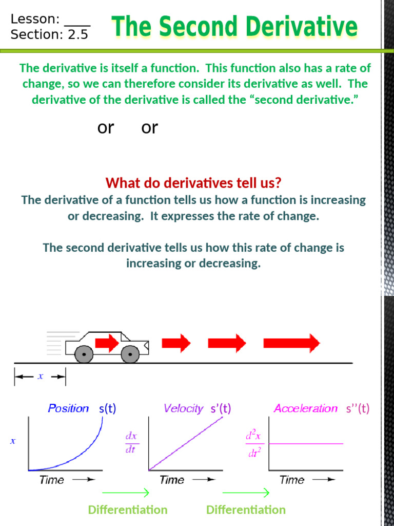 Calc 2.5 The Second Derivative | PDF | Derivative | Velocity