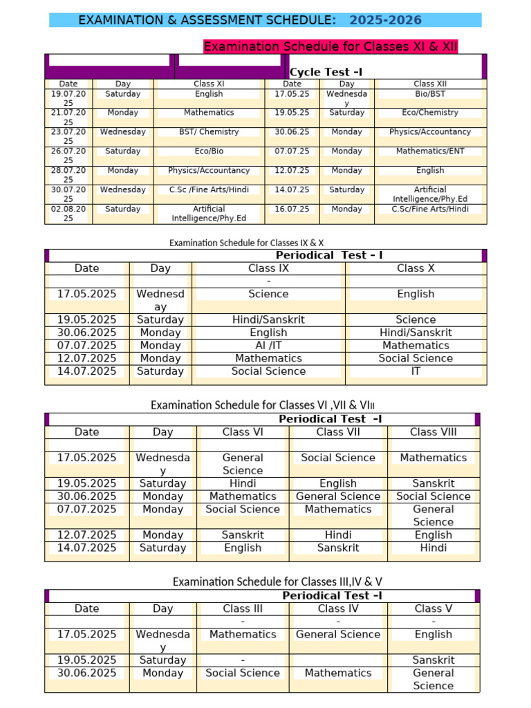 2025-26 Examination Schedule Overview | PDF