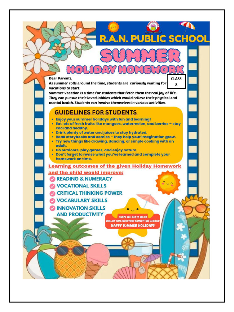 Final Summer Holiday Homework Class 8 | PDF | Area | Mathematics