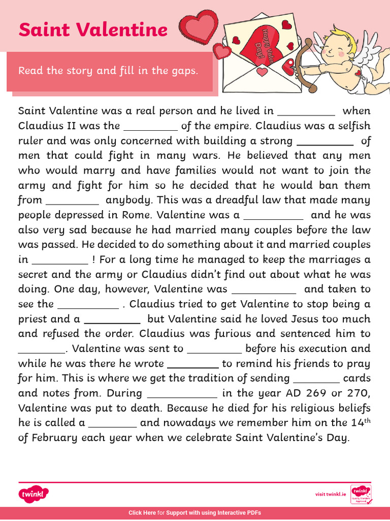 Interactive Saint Valentine Cloze Activity | PDF