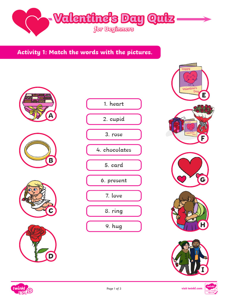 Valentine's Day Quiz for ESL Learners | PDF | Valentine's Day | English ...