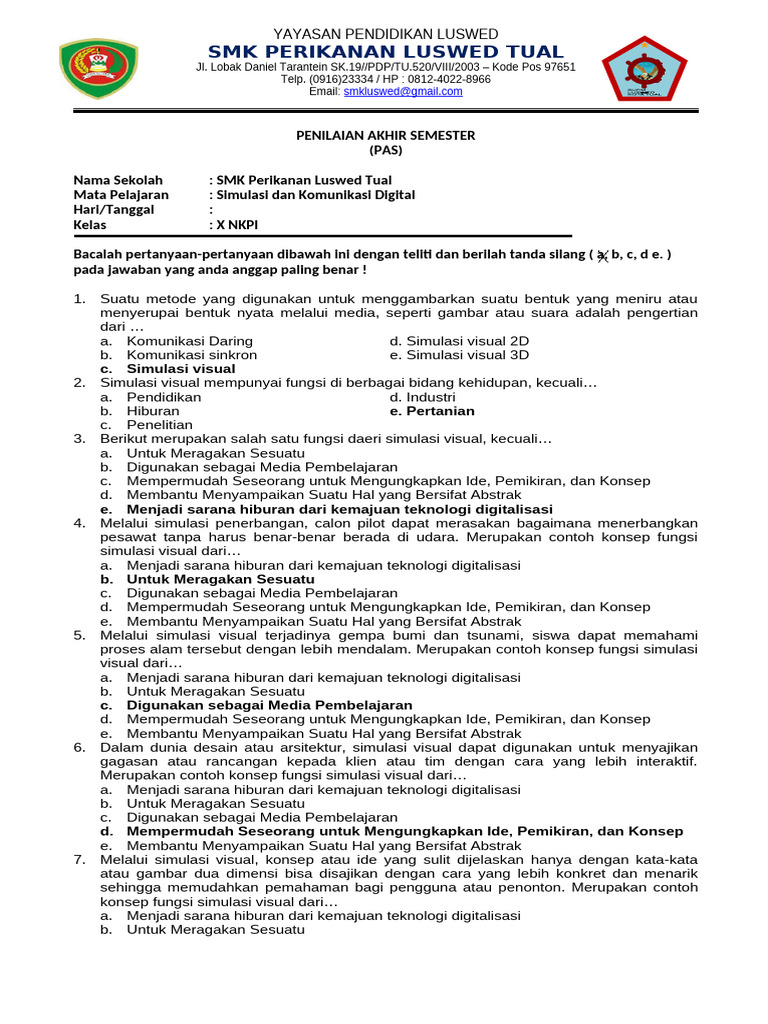 Soal & KJ Pas Simdig X Nkpi 2023.2024 Genap | PDF