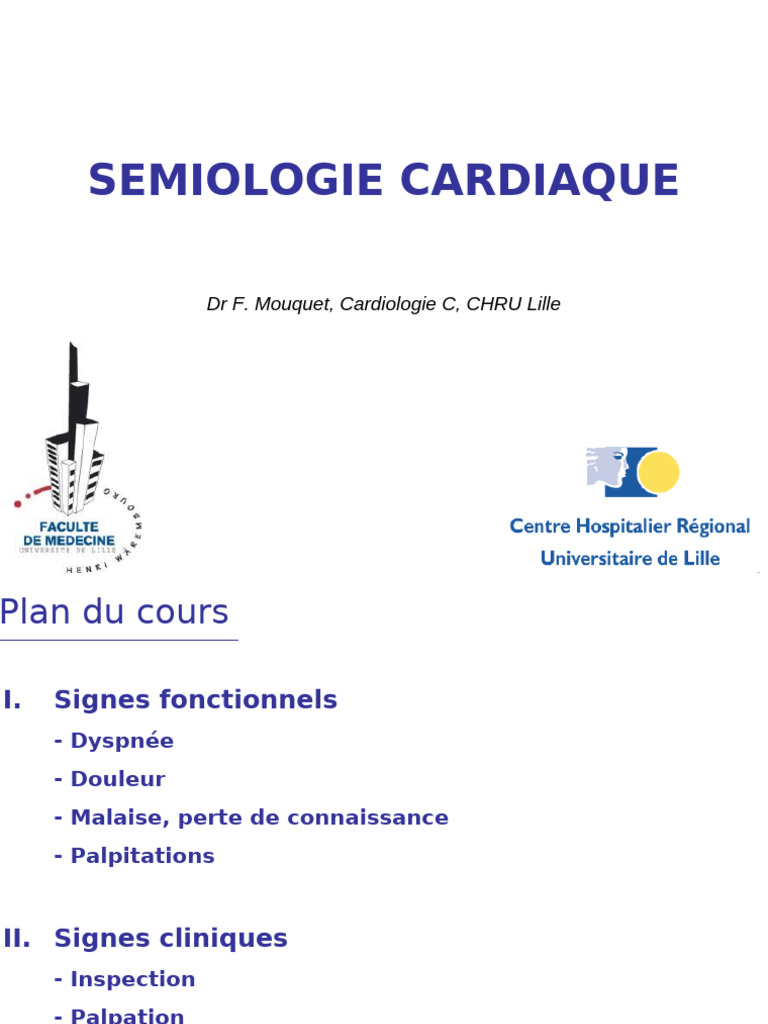 Sémiologie Cardiaque : Signes et Rôles | PDF | Médecine clinique ...