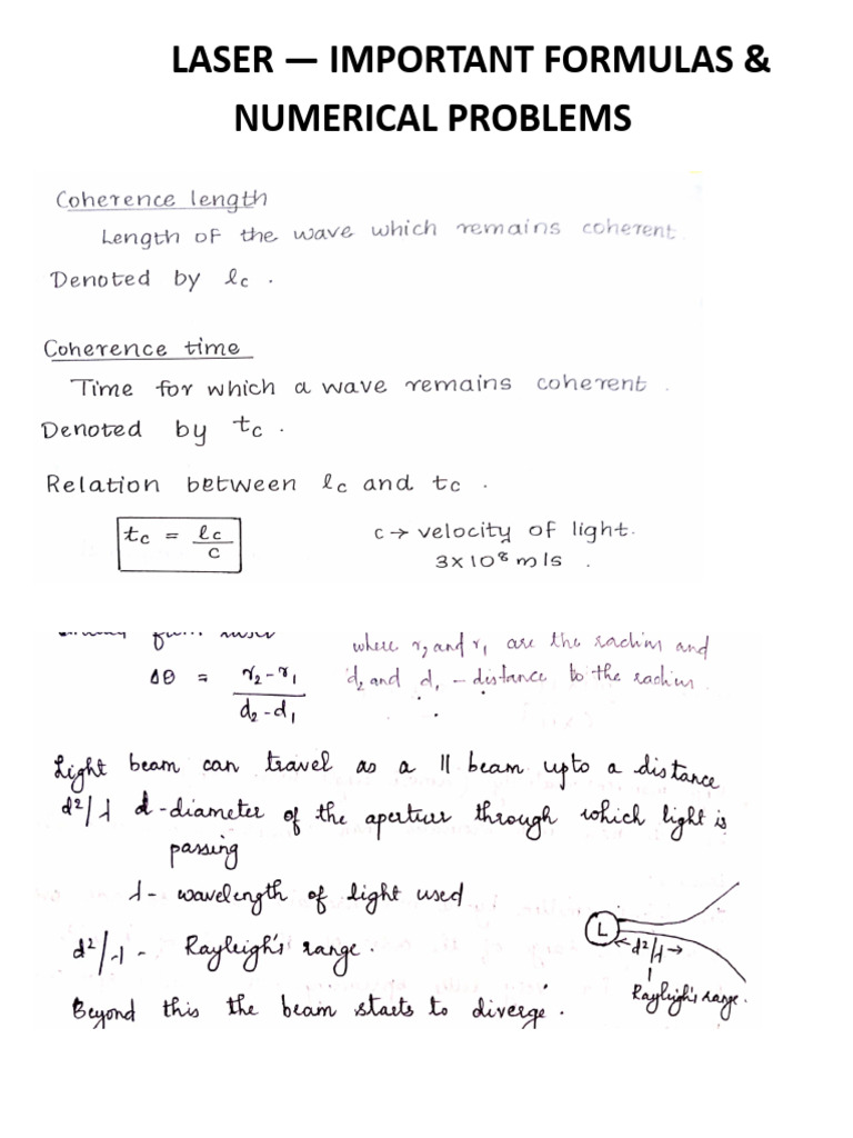 Laser - Numerical Problems | PDF