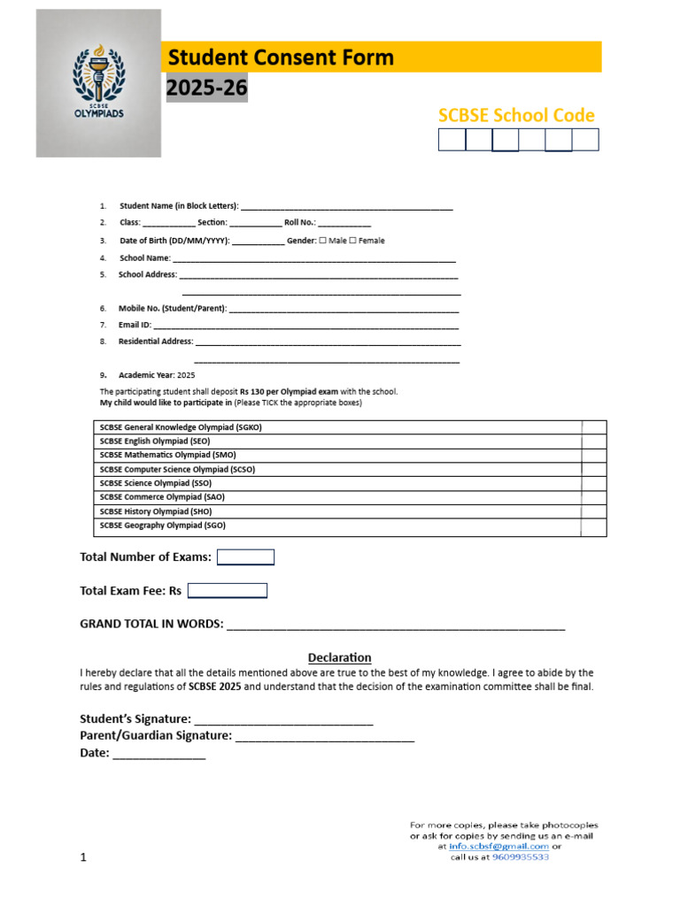 Scbse School Student Form | PDF