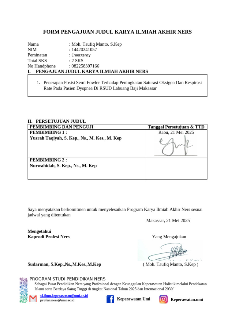 Form Pengajuan Judul Karya Ilmiah Akhir Ners-1 | PDF