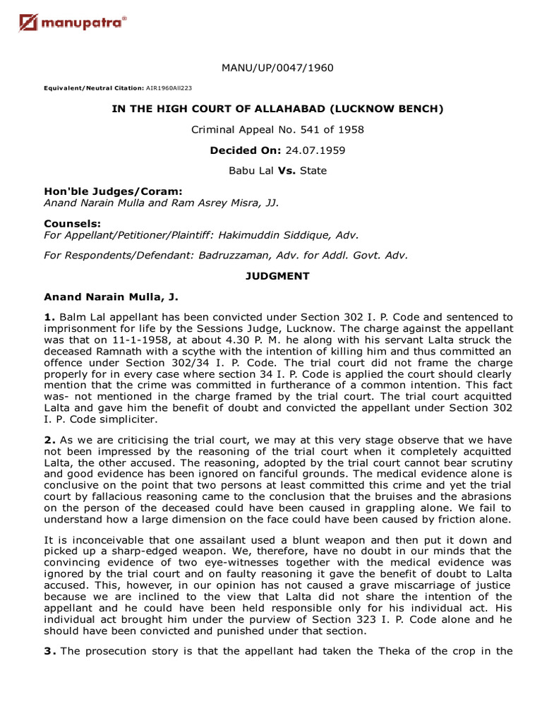 Babu Lal Vs State 24071959 ALLHCu600047COM619447 | PDF | Burden Of ...