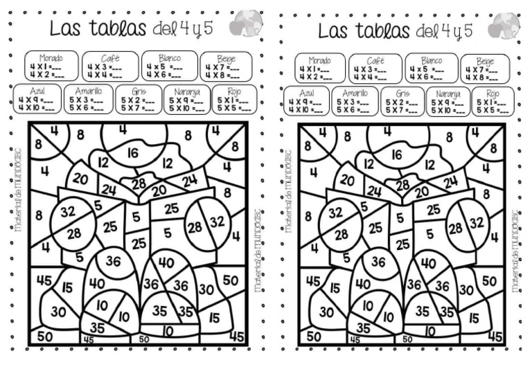 Multiplicacion Del 4 y 5 | PDF