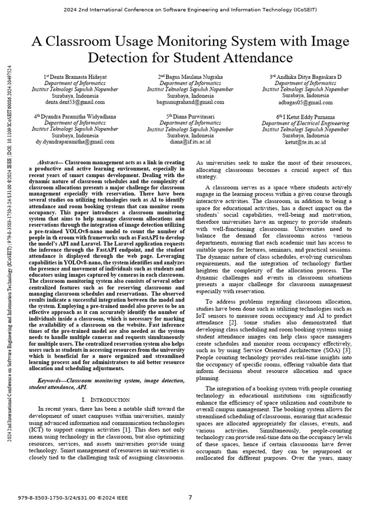 A Classroom Usage Monitoring System With Image Detection For Student Attendance | PDF ...