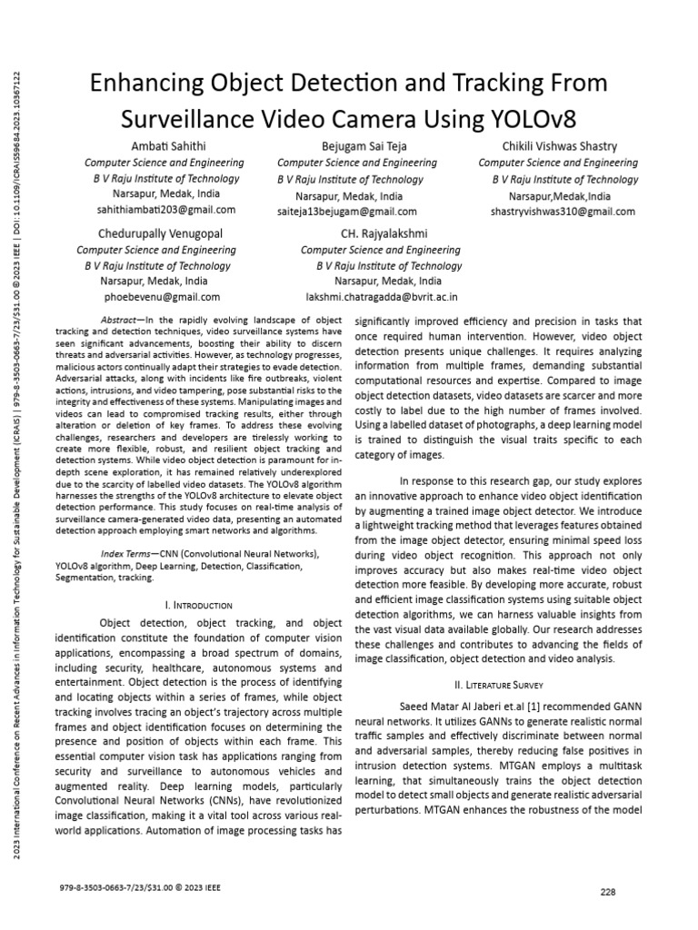 Enhancing Object Detection and Tracking From Surveillance Video Camera Using YOLOv8 | PDF | Deep ...