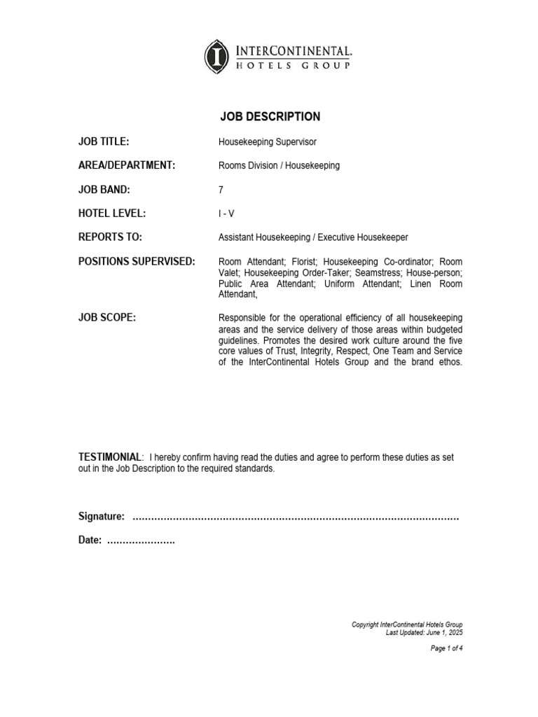 Job Module Houskeeping Supervisor | PDF | Occupational Safety And ...