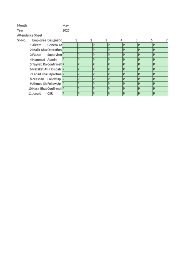 May 2025 Attendance Sheet | PDF