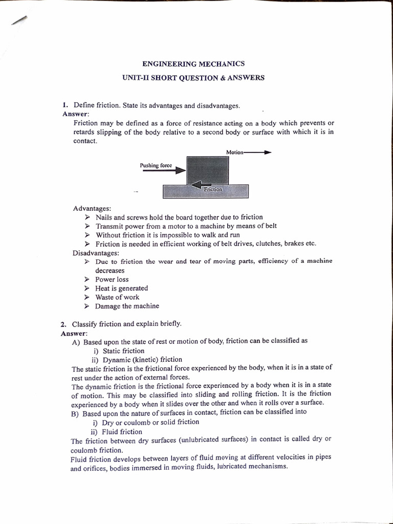 EM Unit-2 Short Questions | PDF | Friction | Truss