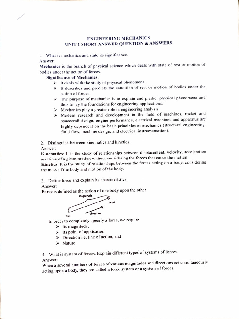 Mechanics Unit-1 2 Marks | PDF | Force | Mechanics