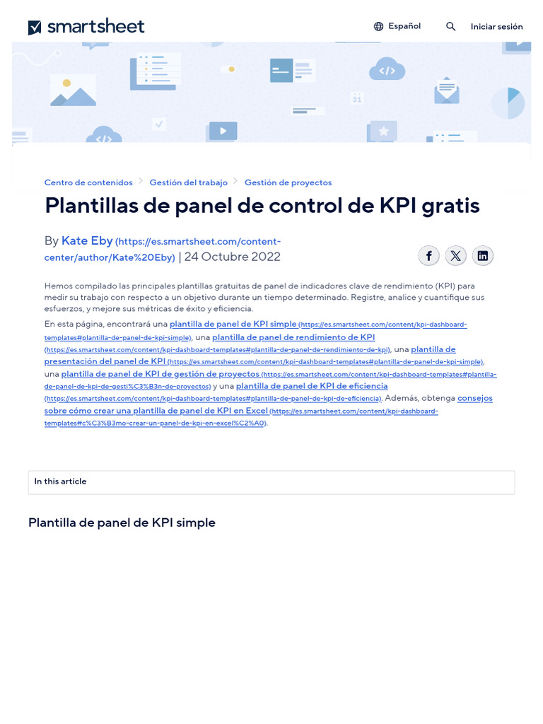 Plantillas Gratuitas de Panel de KPI - Smartsheet | PDF | Indicador de rendimiento | Planificación