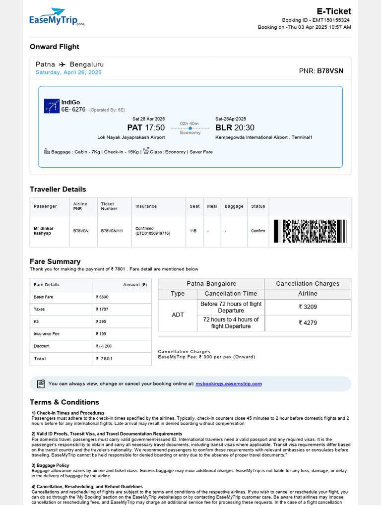 EaseMyTrip Flight E-Ticket For Flights 2 | PDF | Travel Visa