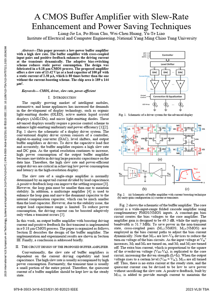 A CMOS Buffer Amplifier With Slew-Rate Enhancement and Power Saving Techniques | PDF | Amplifier ...