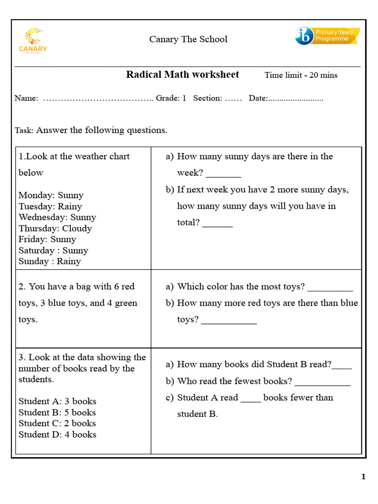 Mathematics Practice Grade 1 | PDF