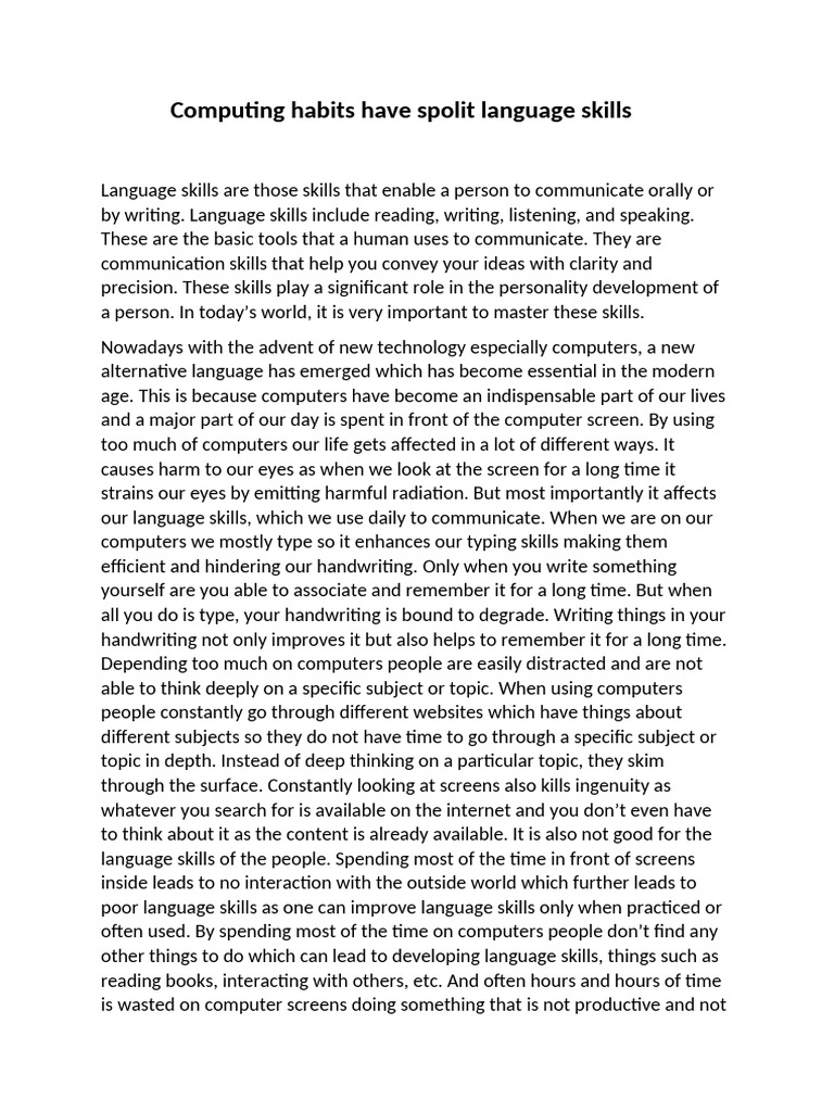 Computing Habits Have Spolit Language Skills, MMC Project Term-1 | PDF ...