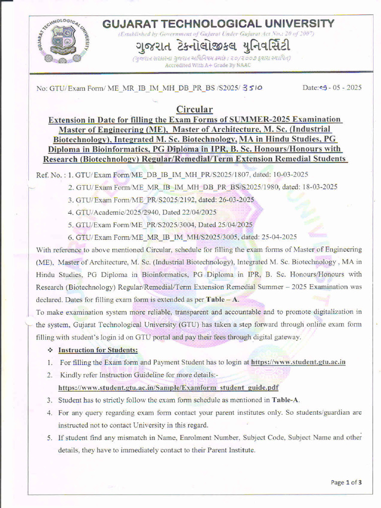 Extension in Exam Form S-2025 | PDF