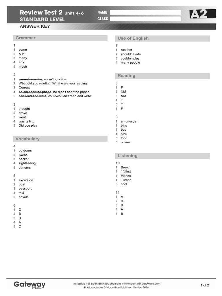 A2 Review Test 2 Answer Key Standard | PDF | Linguistics | Human ...