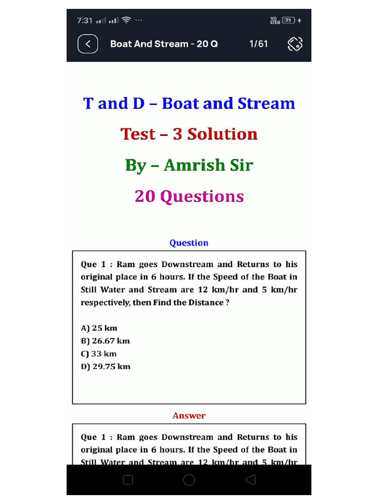 Maths Boat and Stream Test 1 | PDF