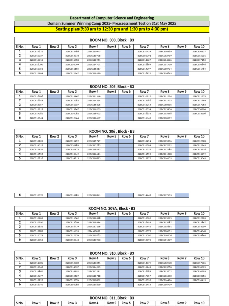 Seating Plan - Pre-Assessment - Domain Camp 2025 (Offline) - 1 | PDF