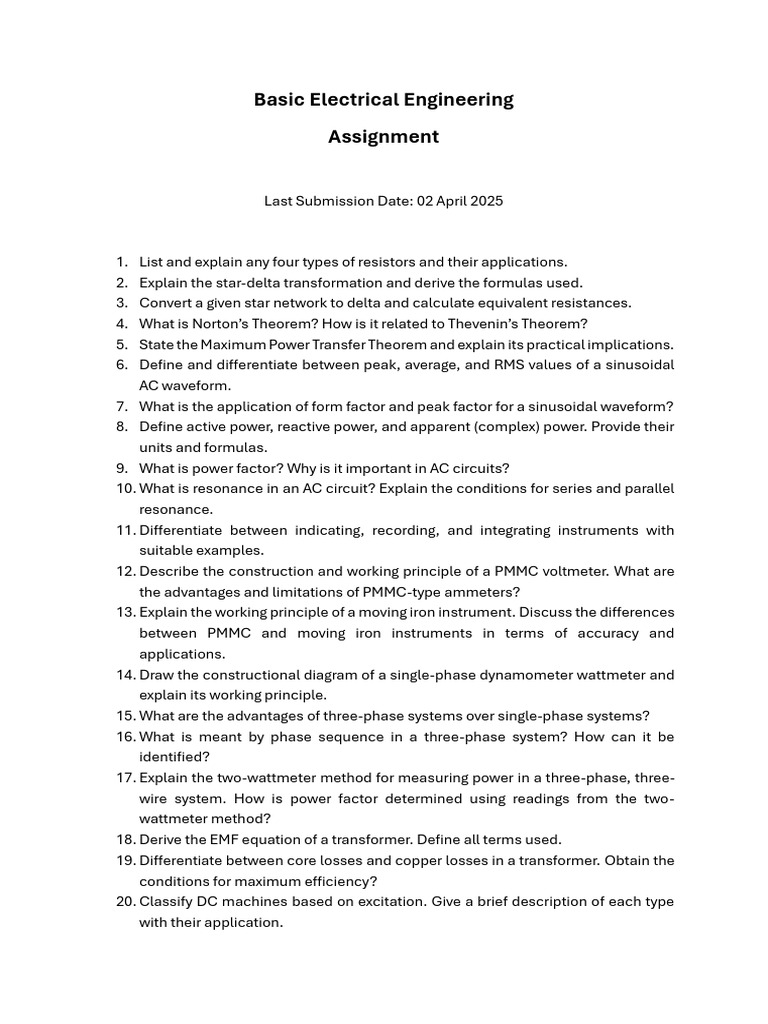 Electrical Engineering Assignment Guide | PDF