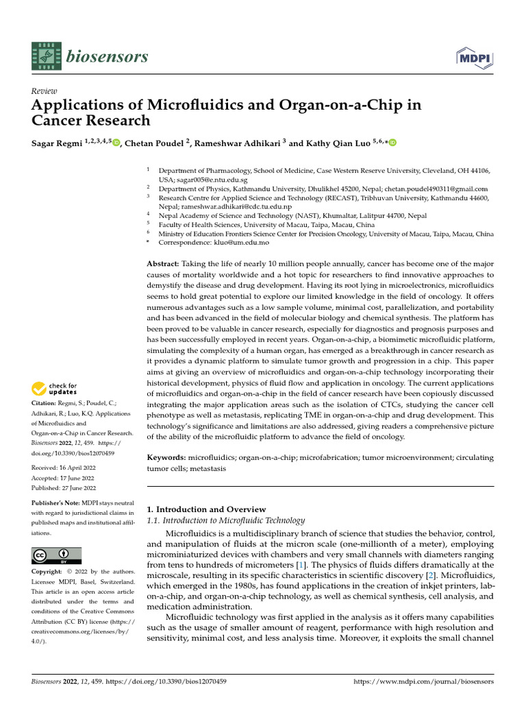 Biosensors 12 00459 | PDF | Reynolds Number | Microfluidics