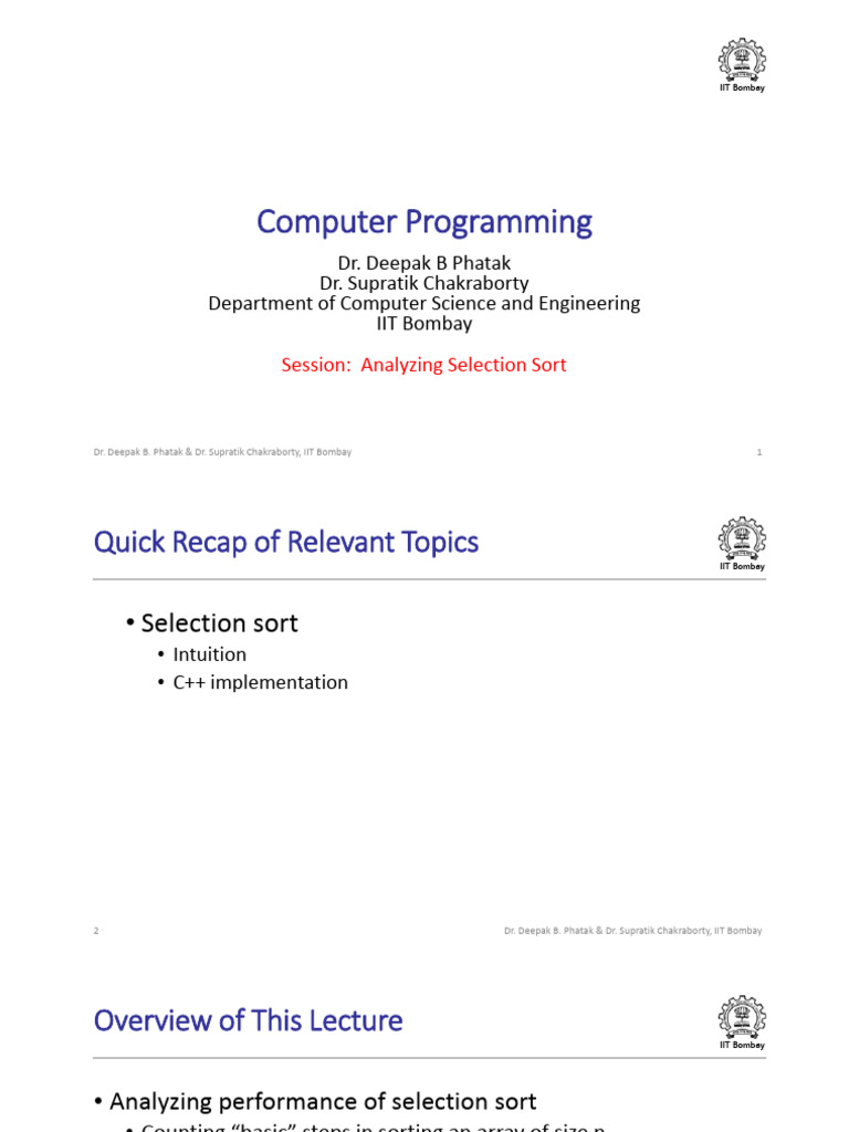 CS101x S425 Analyzing Selection IIT Bombay | PDF | Software Engineering | Algorithms And Data ...