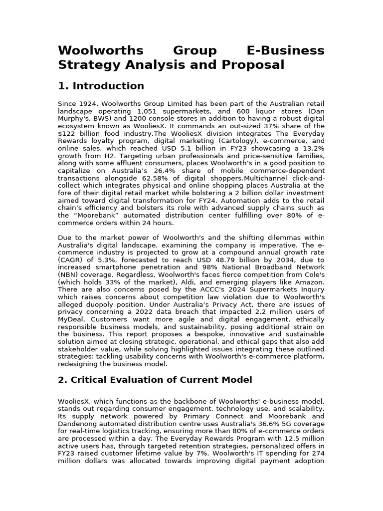 Woolworths E-Business Strategy Proposal | PDF | E Commerce | Retail
