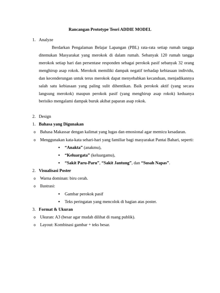 Rancangan Prototype Teori ADDIE MODEL | PDF