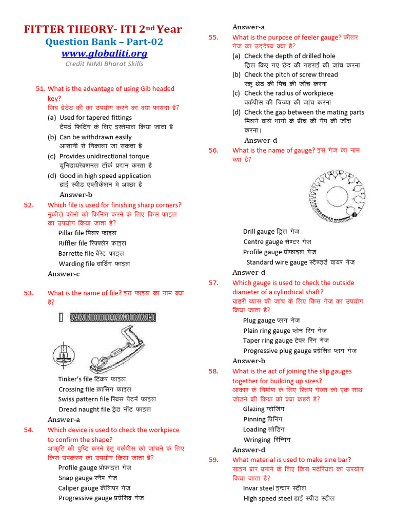 Fitter Theory 2nd Year Question Bank Part-02 | PDF | Building Materials ...