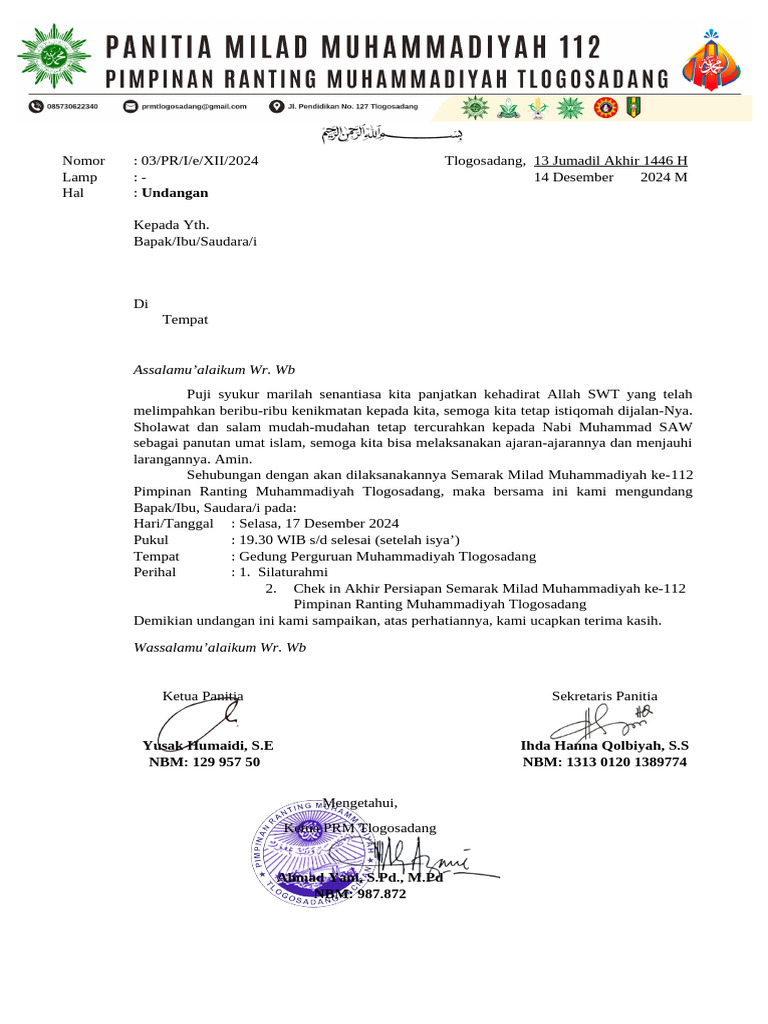 Undangan Semarak Milad Muhammadiyah 112 | PDF