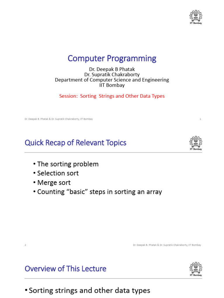 CS101x S428 Sorting Strings and Other Data Types IIT Bombay | PDF | Computer Programming ...