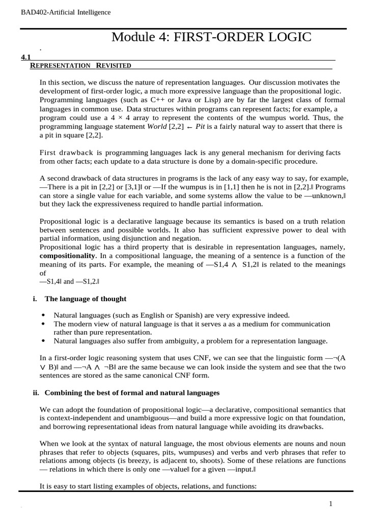 AI_BAD402_ M4 (1) | PDF | Interpretation (Logic) | First Order Logic