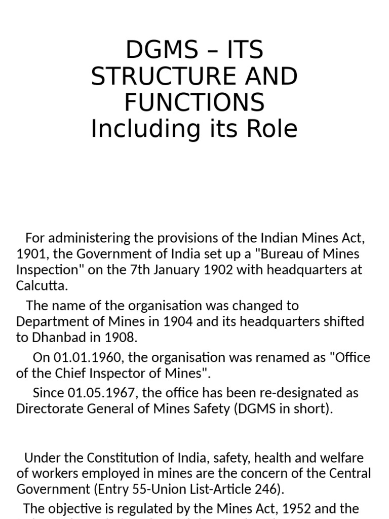 DGMS & Its Structure, Functions | PDF | Safety | Mining