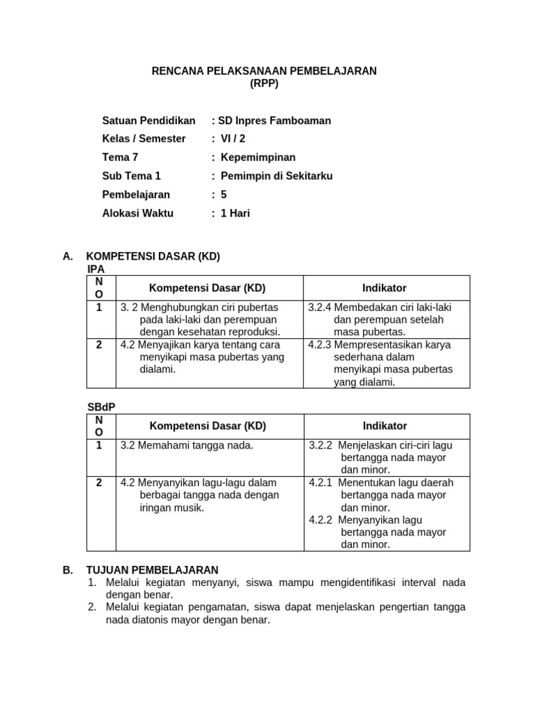RPP Kelas 6 Tema 7, ST 1, Pemb 5 | PDF