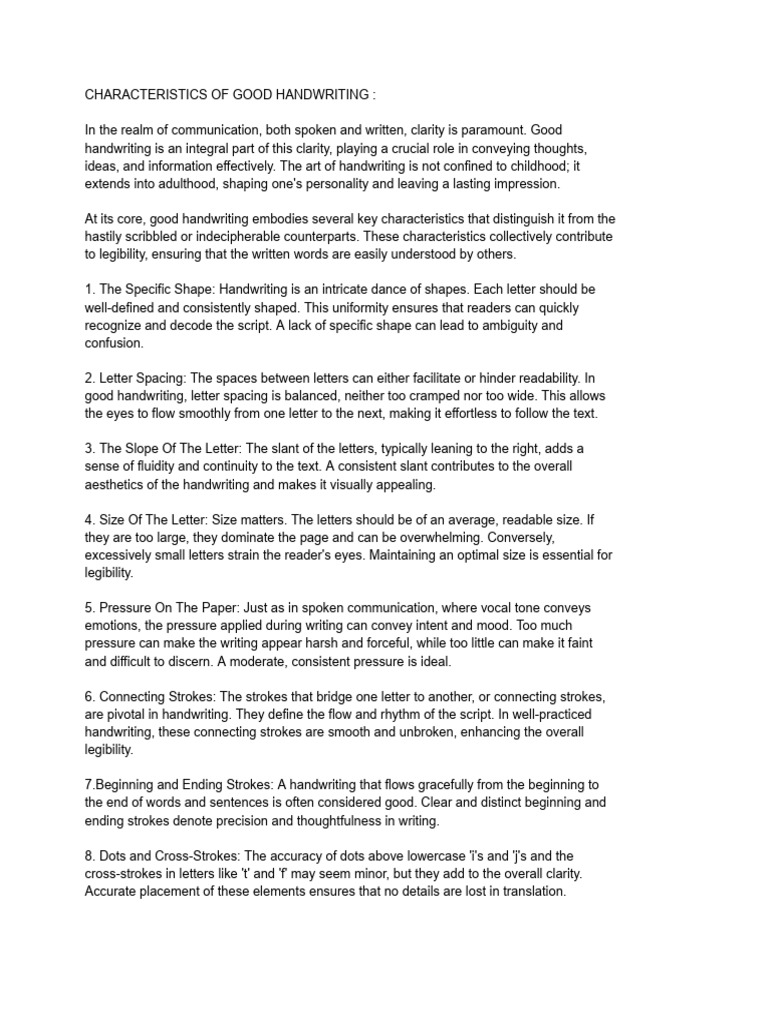 Characteristics of Good Handwriting - 1 | PDF | Communication | Human Communication