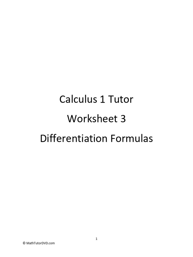 Differentiation Formulas Worksheet | PDF | Derivative | Analysis