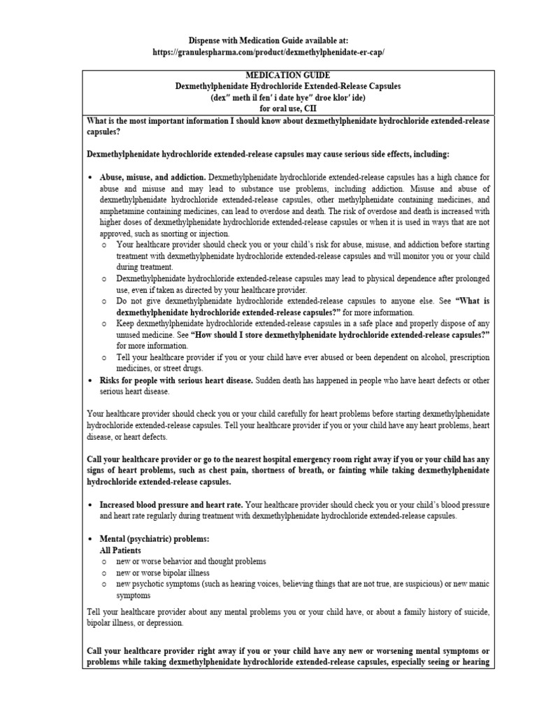 Dexmethylphenidate HCL ER Caps | PDF | Substance Abuse | Attention ...