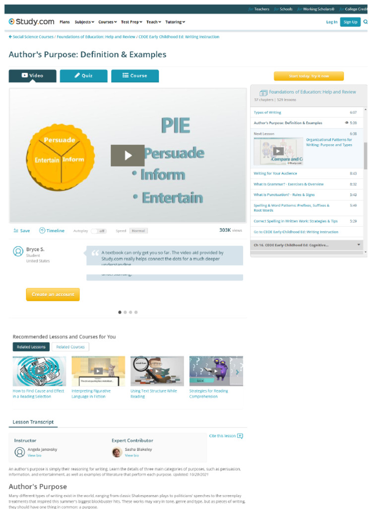 Author's Purpose Definition & Examples | PDF