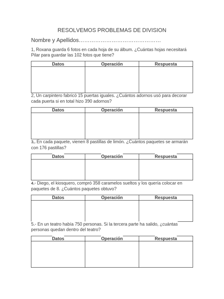 Resolvemos Problemas de Division - Matematica | PDF