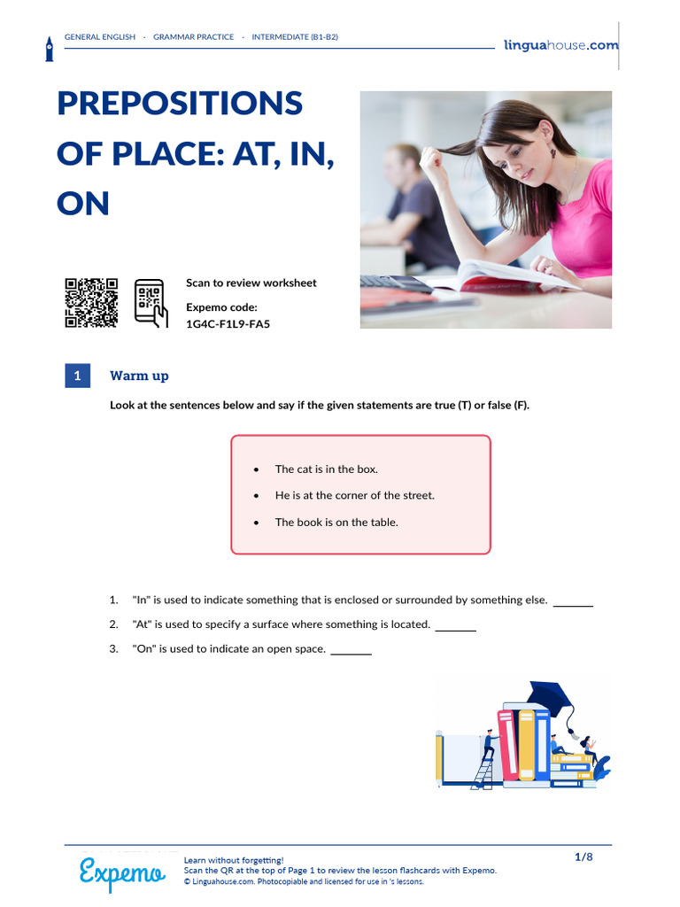 Prepositions of Place at in On British English Teacher B1 B2 | PDF